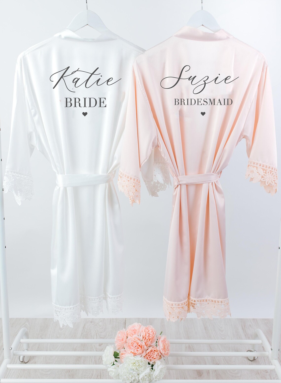 Bridesmaid Robes Pink Lace Robe Satin Wedding Robe Blush - Etsy