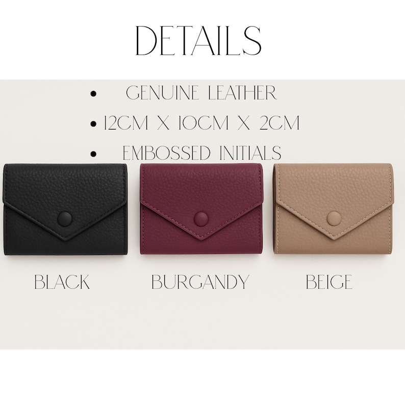 Genuine Leather Envelope Purse / Wallet Monogram Embossed Name or ...
