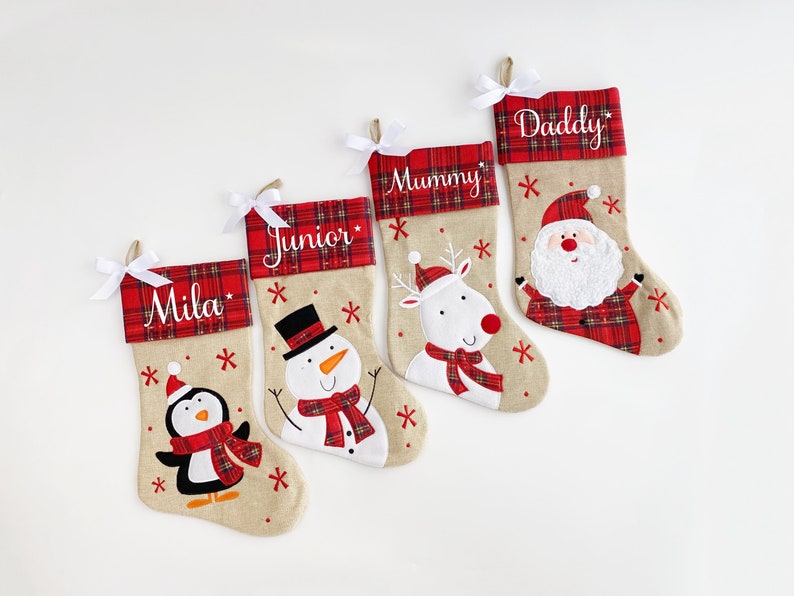 Personalized Christmas Stocking, Tartan & Burlap Stocking - Etsy