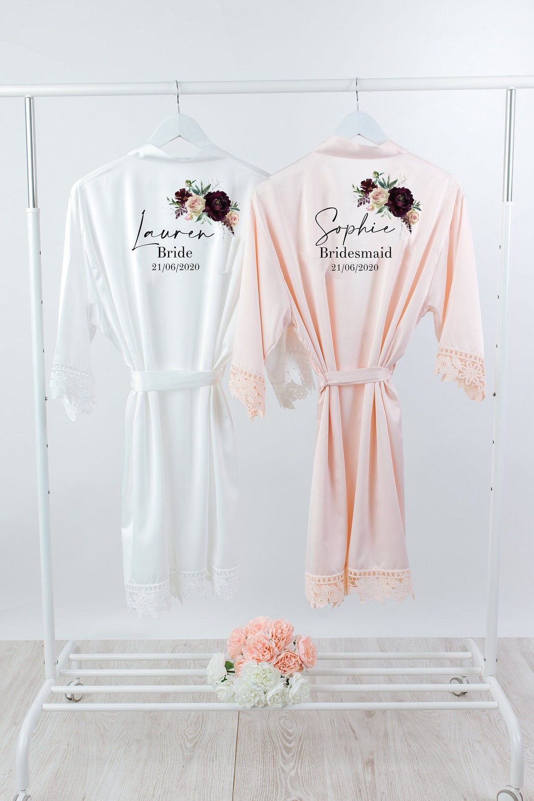 Bridal Robe, Bridesmaid Robe, Lace Robe, Satin Wedding Robe, Blush Pink ...