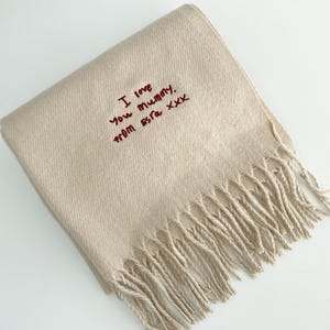 Embroidered Handwriting Scarf Embroidery Custom Scarf Woolly Scarf ...