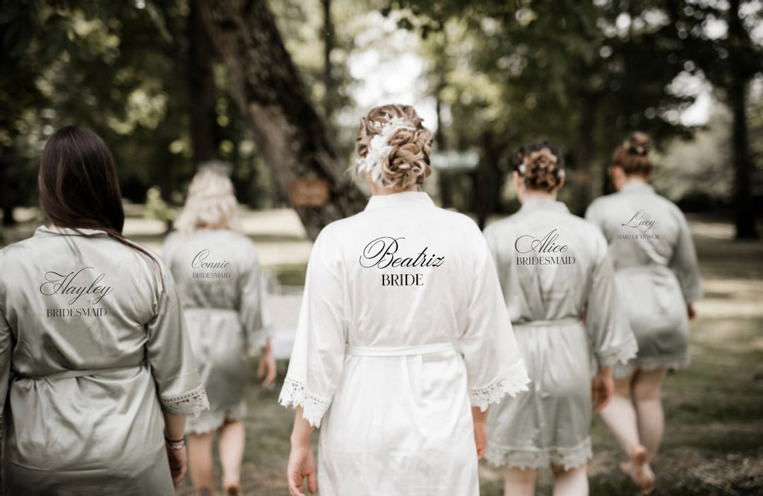 Sage Green Satin Bridal Robe / Pink Silky Bridesmaid Robes / Wedding ...