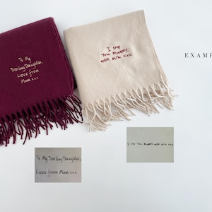Embroidered Handwriting Scarf Embroidery Custom Scarf Woolly Scarf ...