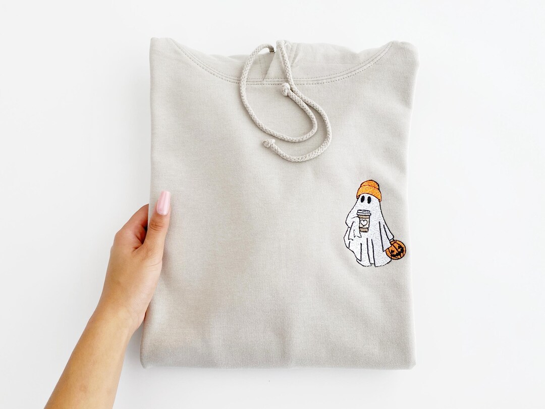 Halloween Ghost Pumpkin Embroidered Hoody, Cute Halloween Sweatshirt ...
