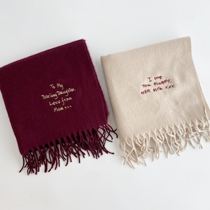 Embroidered Handwriting Scarf Embroidery Custom Scarf Woolly Scarf ...