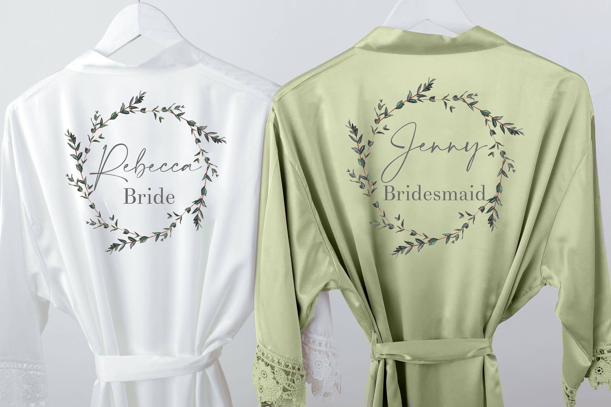 Sage Green Bridesmaid Robe Sage Personalised Bridal Robe Satin - Etsy