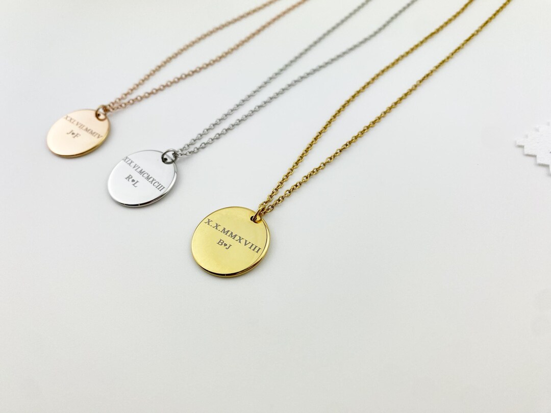 Custom Engraved Necklace Roman Numeral Special Date Personalised Date ...