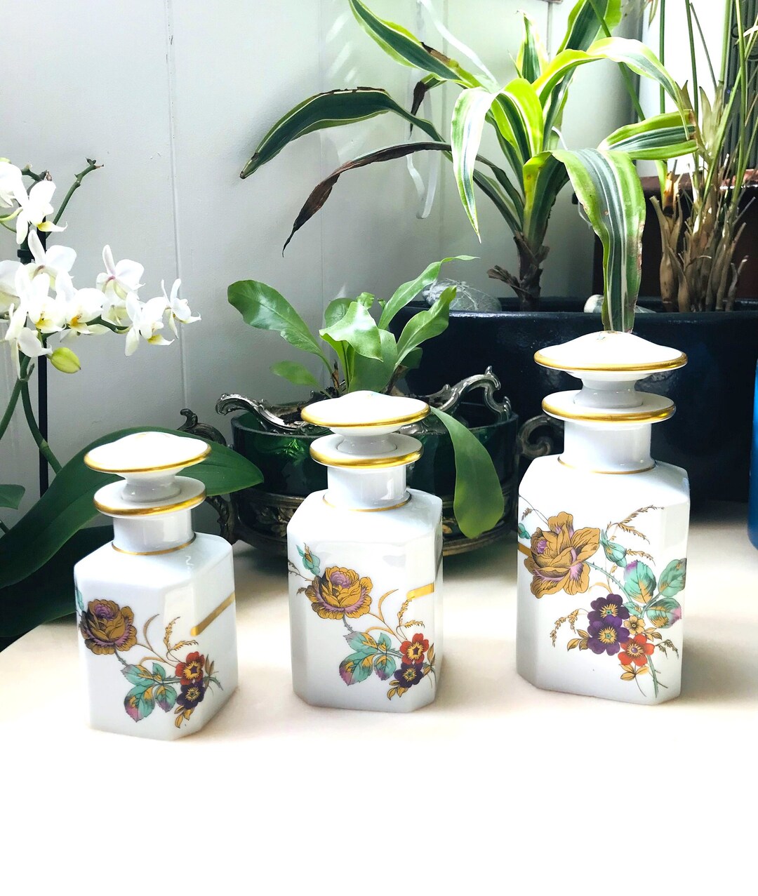 Antique Limoges Porcelain Vanity Set Decoration of Roses Enhanced With ...