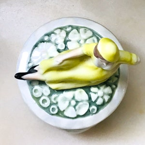 Art Deco Powder Box Half Doll Elegant Woman Stylized in Yellow Dress ...