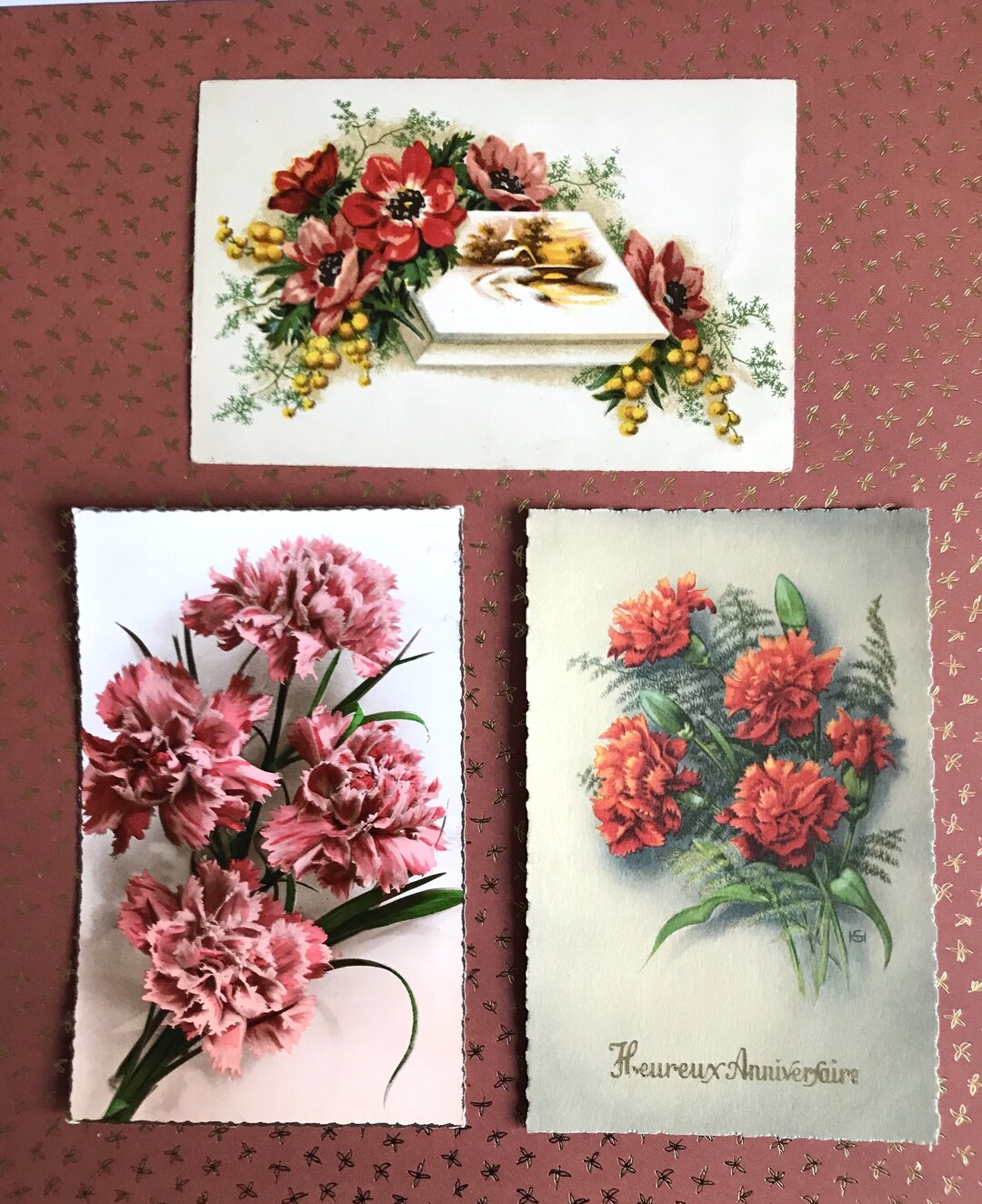 Old Postcards Written, Flowers, Carnations, Anemones and Mimosas, 1920 ...
