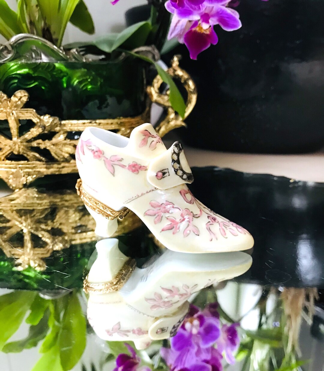 Vintage Heeled Shoe Trinket Pill Box Porcelaine De Limoges, Hand ...