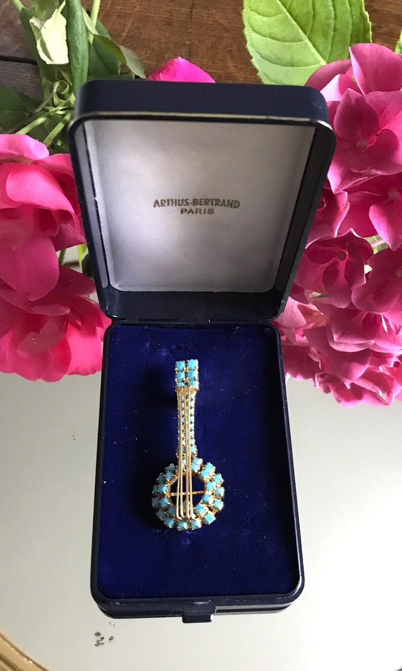 Vintage Art Deco Guitar in Turquoise Paste Glass and Brass, Chic and ...