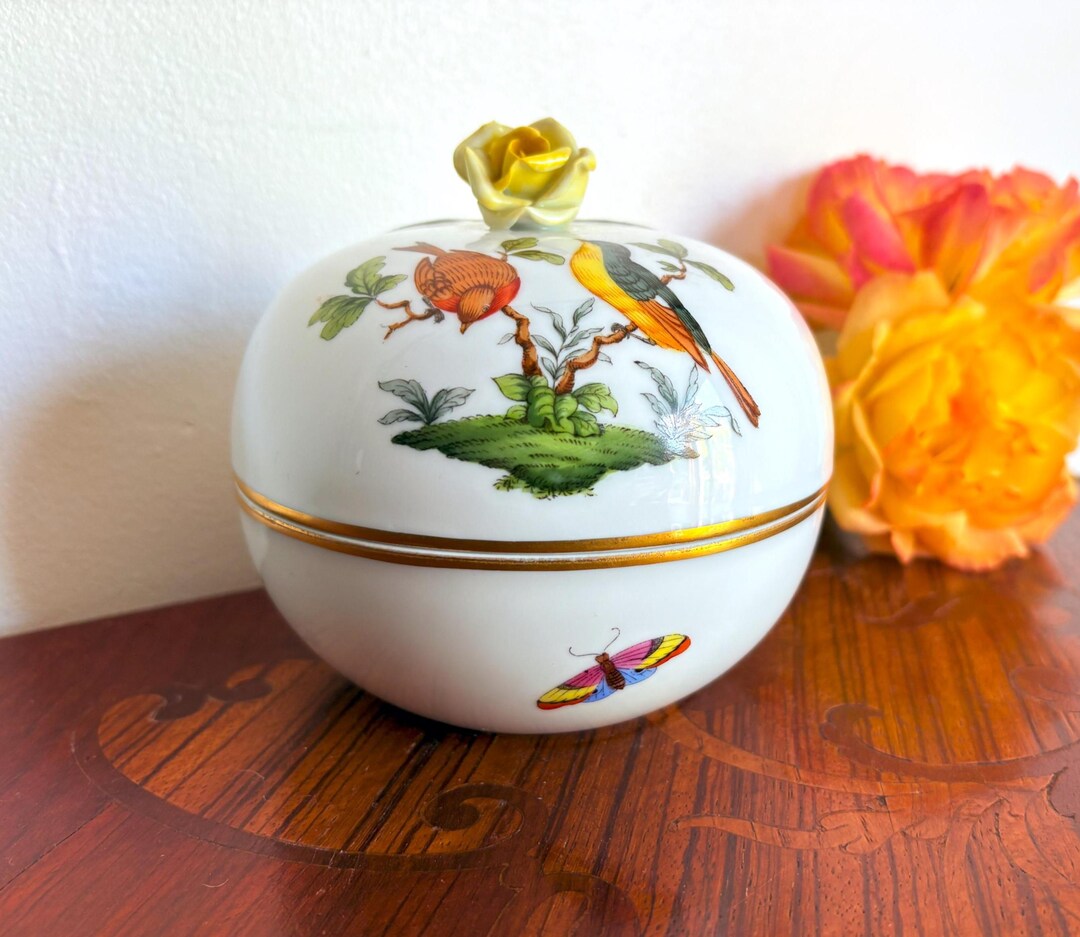 HEREND Porcelain Jewelry Box – Rothschild Bird Pattern, Hand-painted ...