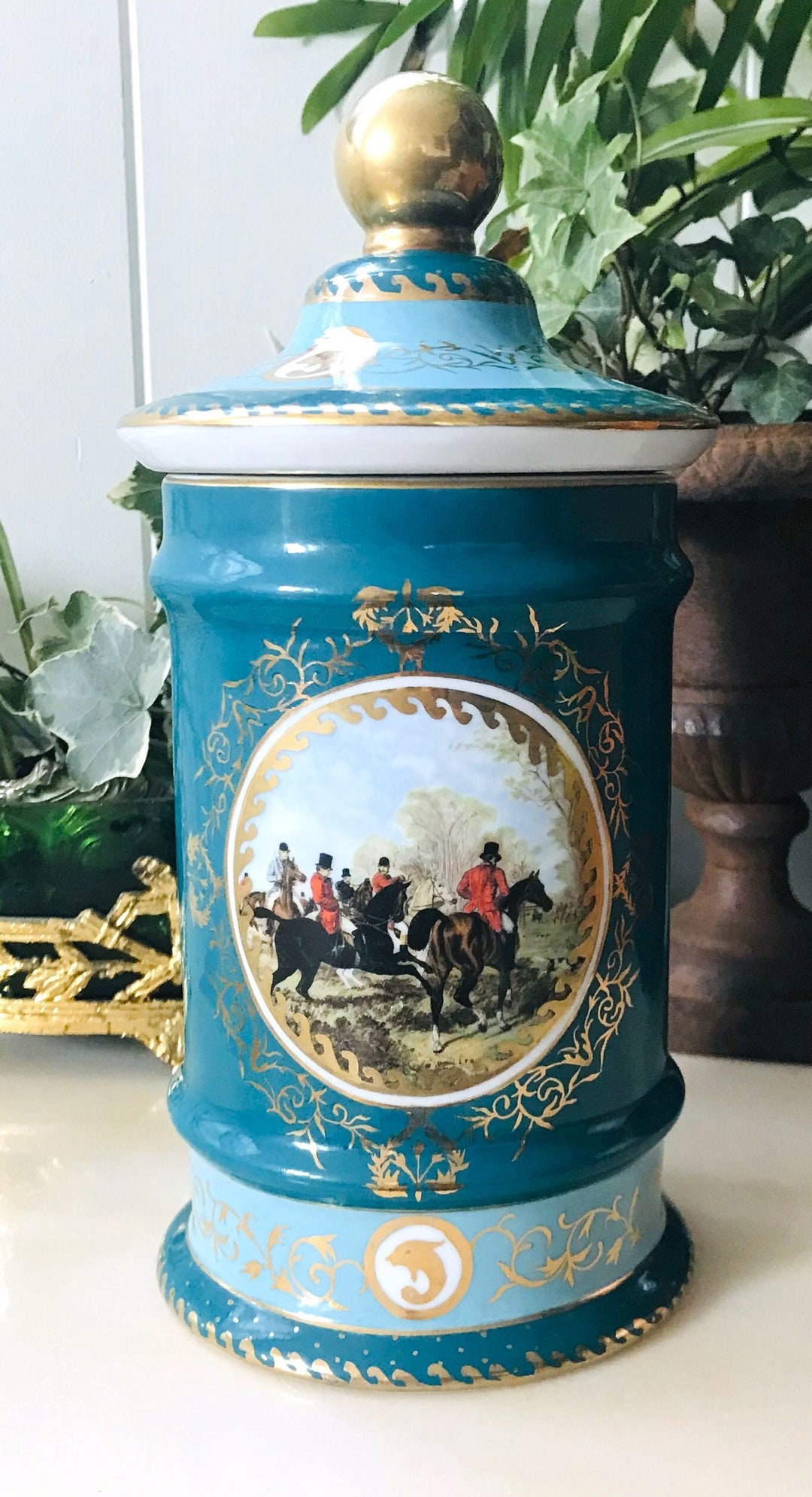 Rare Vintage CYANIC Pharmacy Jar, Imperial Green Porcelain, Hand ...