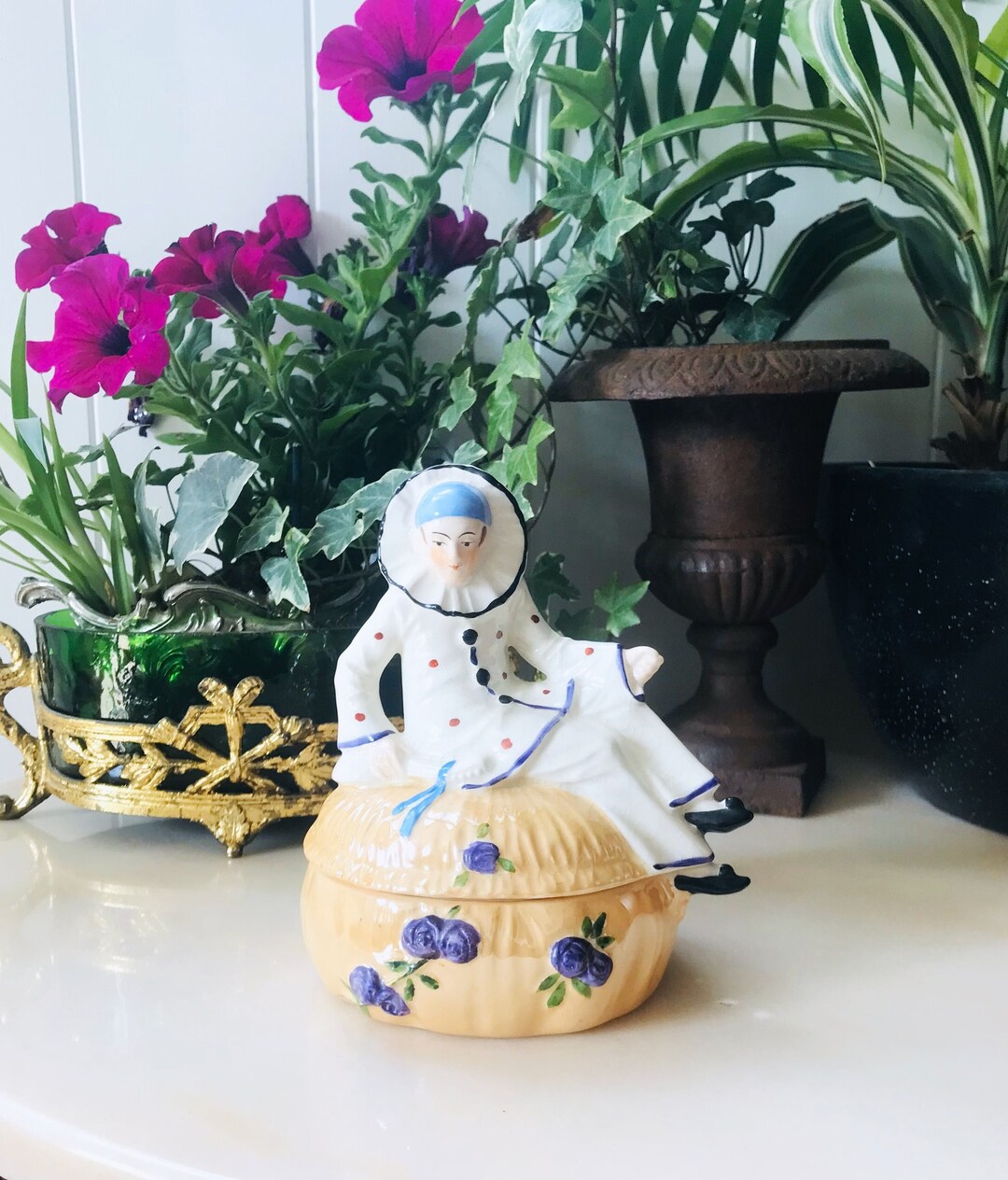 Art Deco Pierrot Half Doll Porcelain Powder Box, Jewelry Box SITZENDORF ...