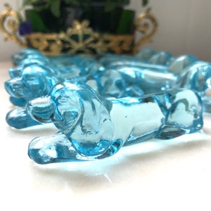 French Art Deco 10 Knives Rests, Dogs in Lagoon Blue Depression Glass ...