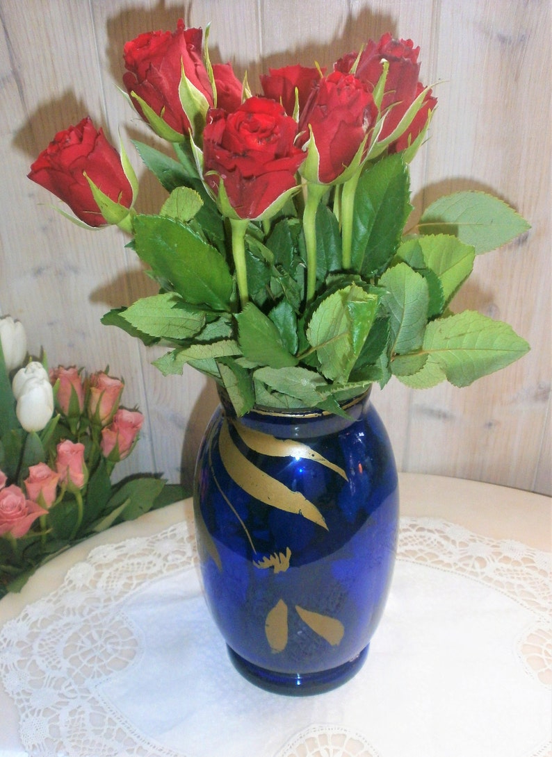 Français Cobalt Blue Vase With Bubble Flabbergasted Glass - Etsy