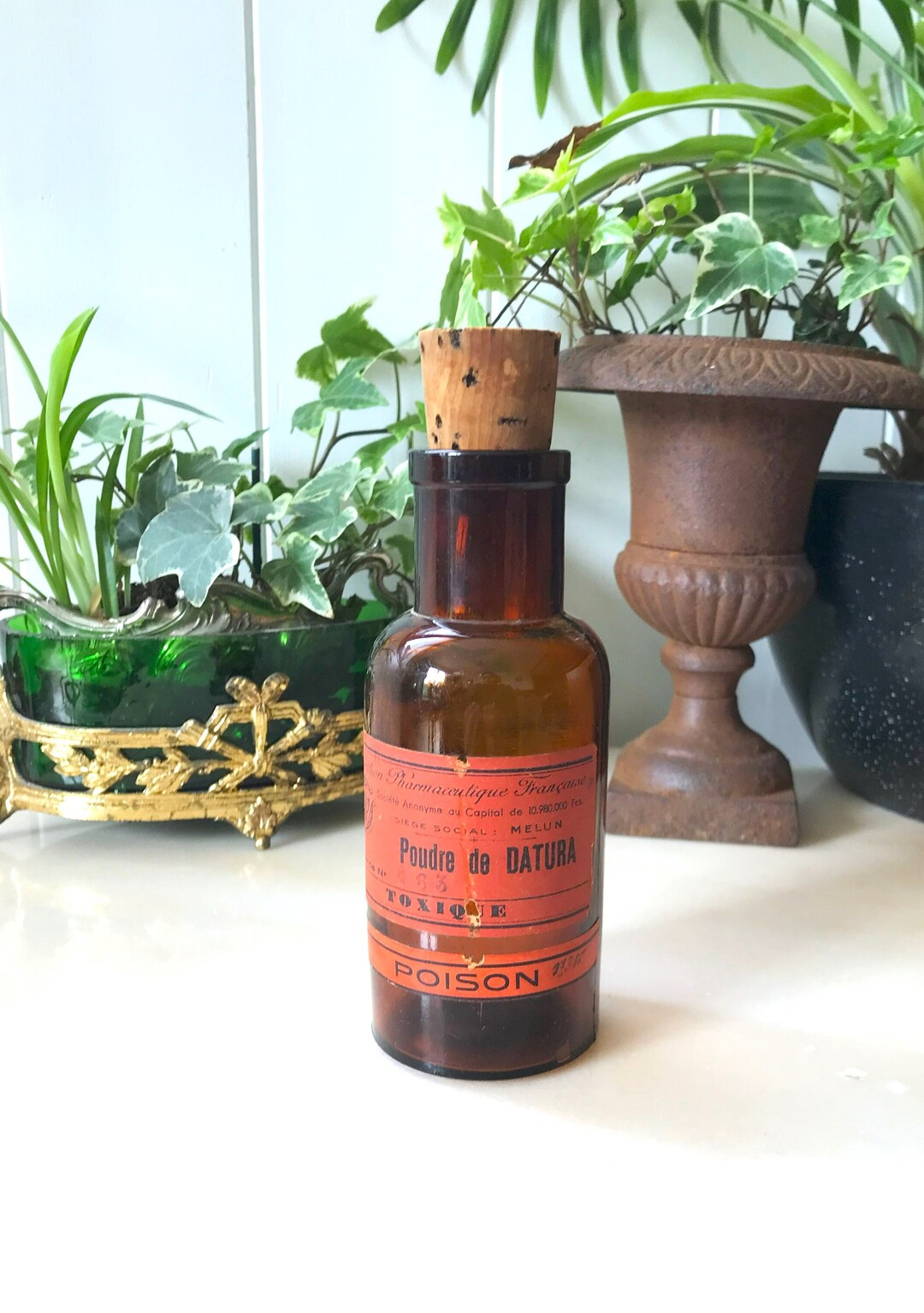 POISON Antique Pharmacy Bottle in Amber Brown Bubbles Glass, DATURA ...