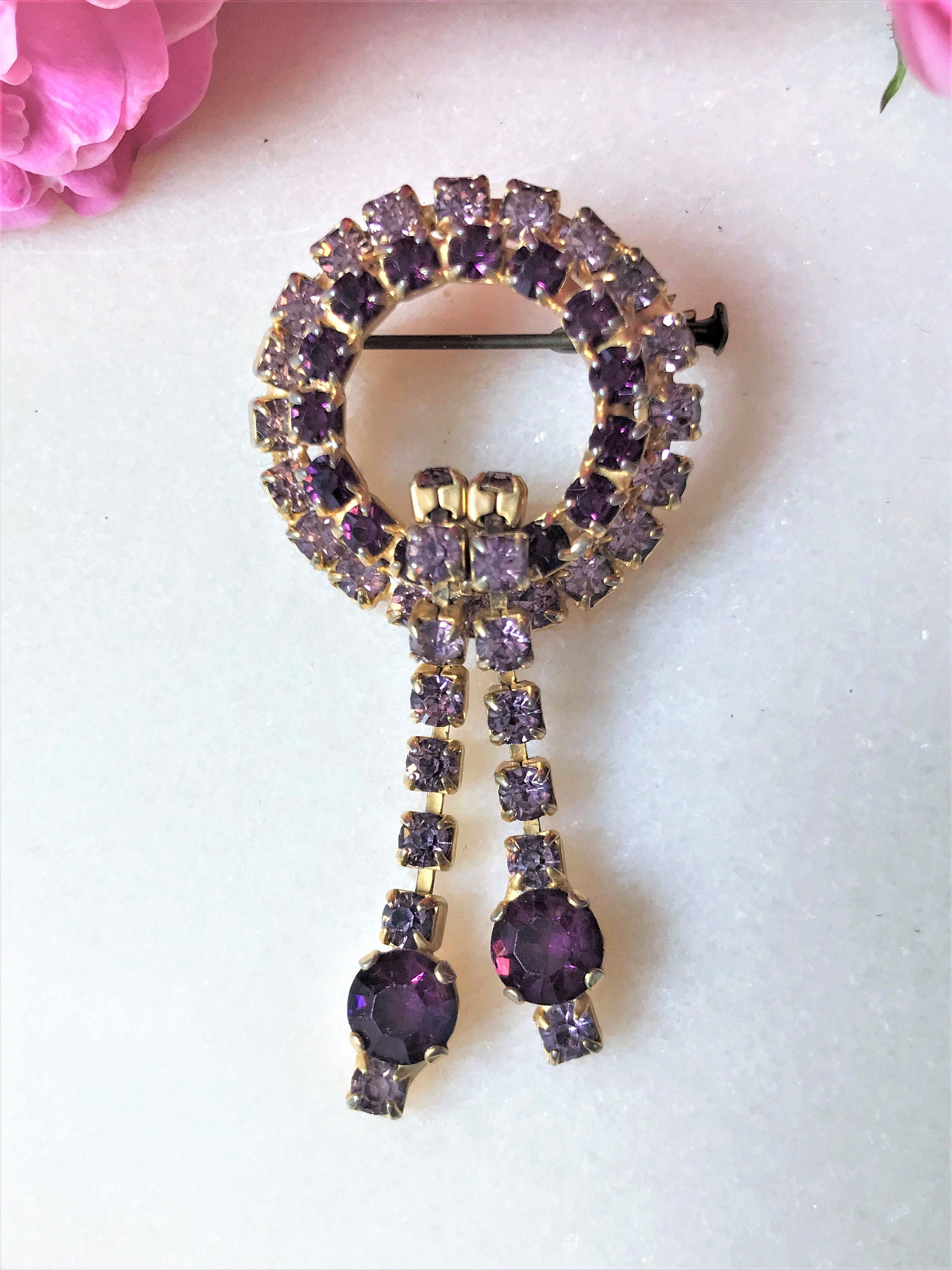 Art Deco Sphere Strass Brooch 2 Pendants Decorated With Mauve - Etsy
