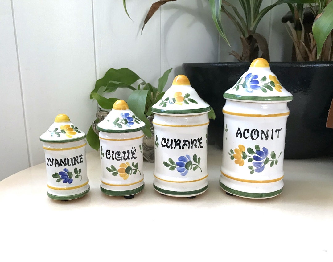 French Set of Apothecary Poison Jars Curare, Cyanure, Aconit, Ciguë ...
