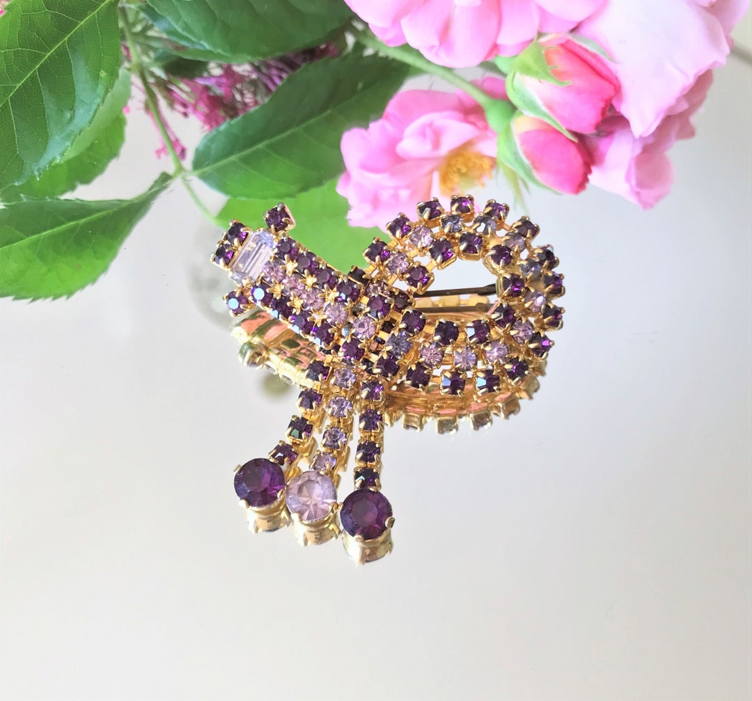 Art Deco Bicolor Rain of Strass Brooch 3 Pendants Decorated With Pink ...