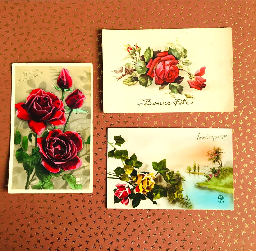 Old Postcards Written Flowers Red Roses, Colorized, 1930s-1950s France ...