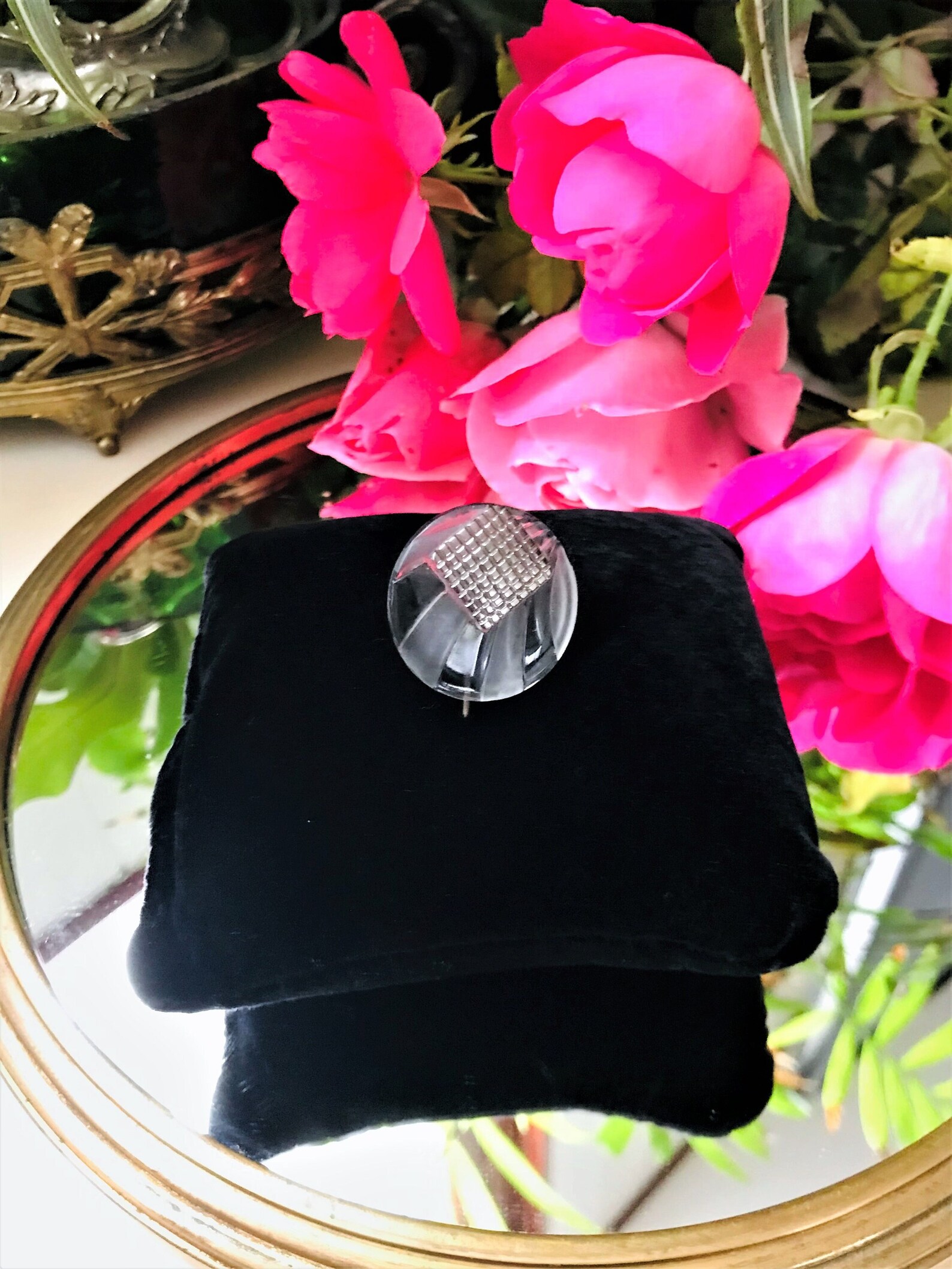 Vintage Round Hat Pin With Geometric Decoration in Glass Paste Art Deco ...