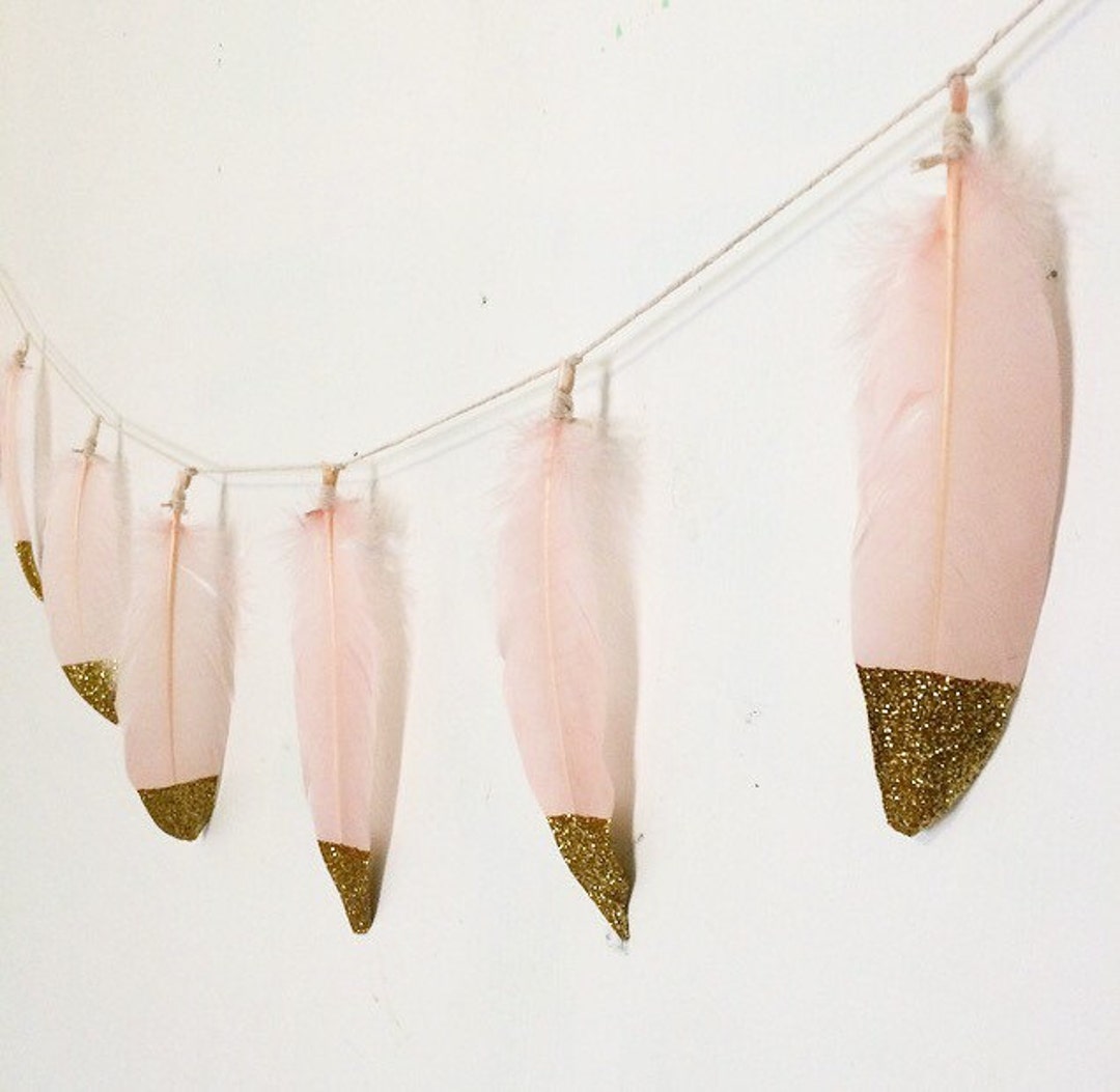 Gold Dipped Feather Garland | Blush Pink Feathers | Feather Decor ...