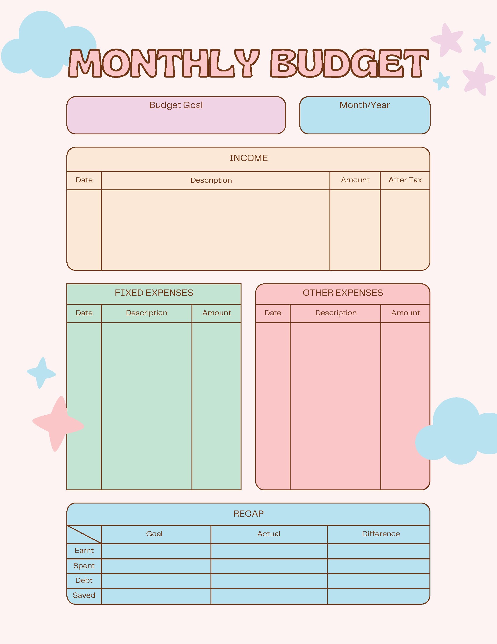 Printable Smart Girl Math Monthly Budget Planner & - Etsy