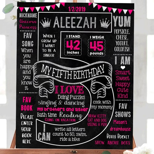 Unicorn 5th Birthday Chalkboard Sign Poster Banner Milestone - Etsy