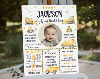 Customized Construction Stat Board Poster Sign for Birthday Parties ...