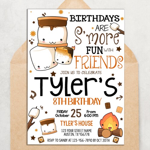 Editable S'more Birthday Invitation Smore Bonfire Invite - Etsy