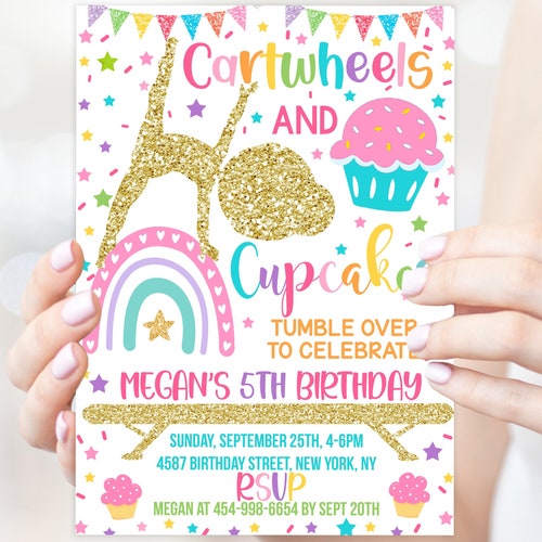 Editable Cartwheels and Cupcakes Birthday Invitation - Etsy