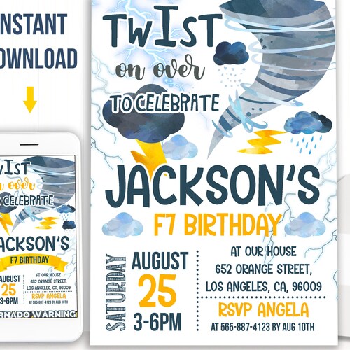 Tornado Birthday Party Invitation Editable 2nd Birthday - Etsy