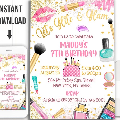Spa Birthday Invitation Spa Party Invitation Spa Makeup - Etsy