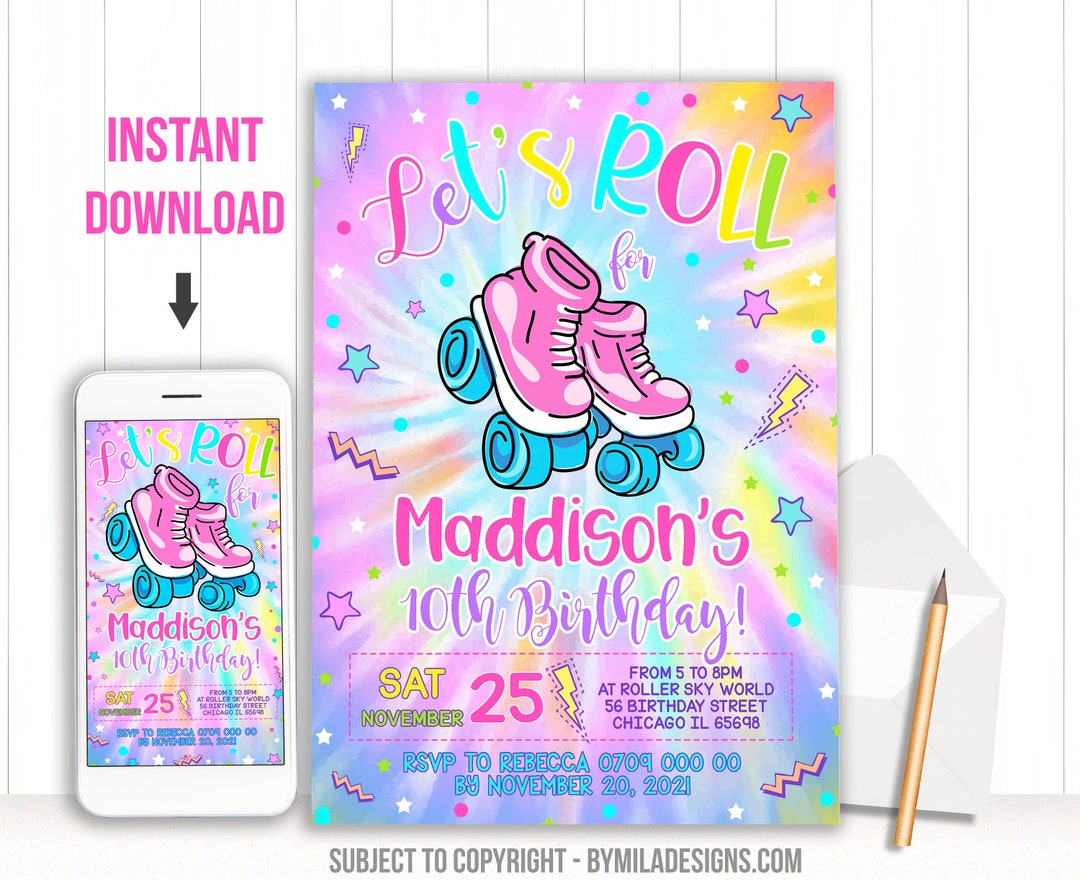Roller Skating Birthday Party Invitation Roller Skate Invite for a Girl ...