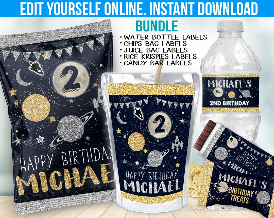 Space Birthday Party Decor - Two the Moon Chip Bag Label Favors ...
