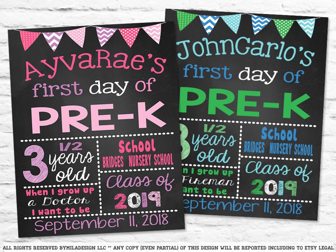 Printable First Day of Preschool Sign First Day of Pre-k - Etsy