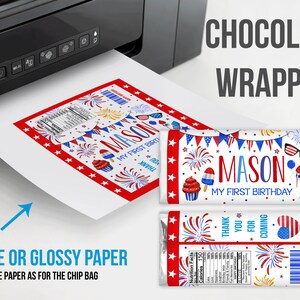 Red White and Blue July 4th Birthday Party Decorations - Chip Bag Label ...