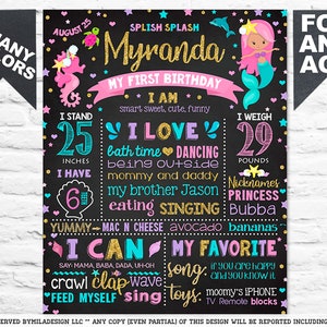 Mermaid Under the Sea First Birthday Chalkboard Sign - 1st Party White ...