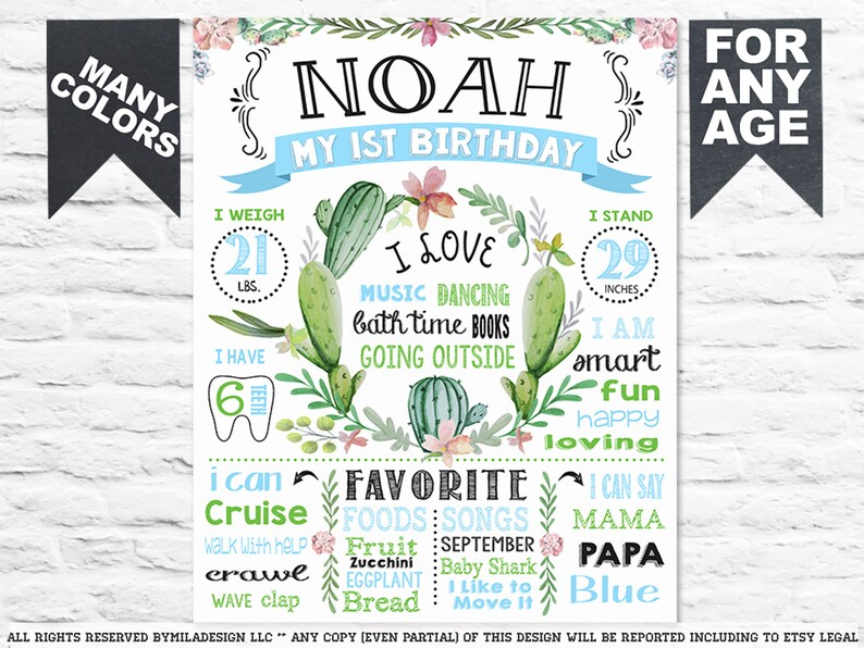 Cactus birthday chalkboard sign Poster Banner Milestone | Etsy