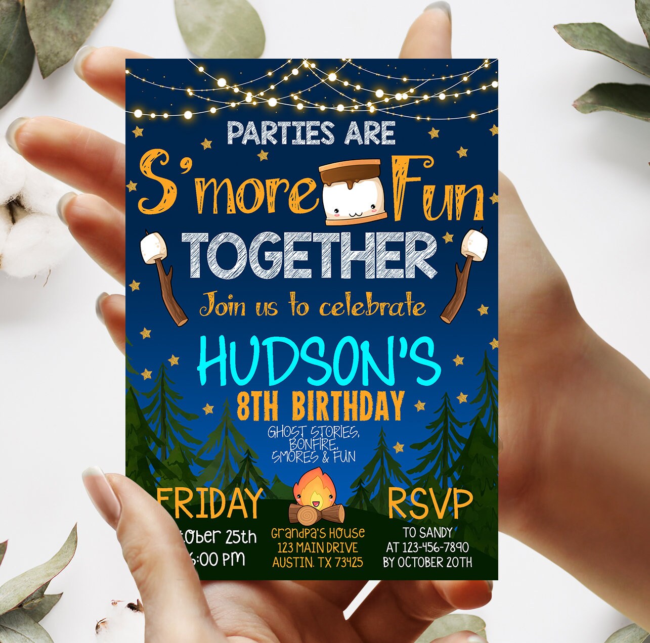 Editable S'more Birthday Invitation Smore Bonfire Invite | Etsy