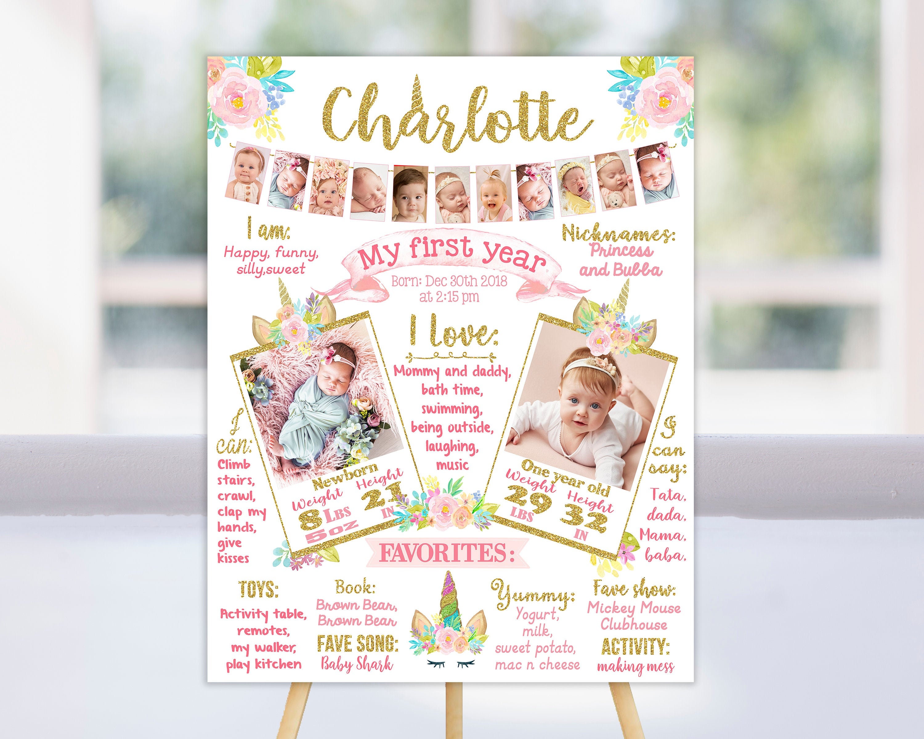 Printable First Birthday Photo Collage Milestone Sign Poster - Etsy Canada