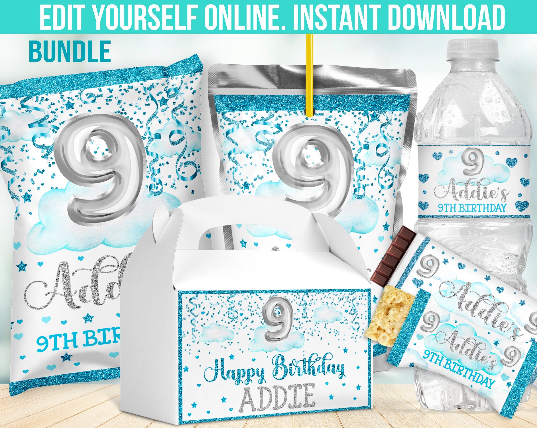 Editable 9th Birthday Party Decorations Chip Bag Label - Etsy