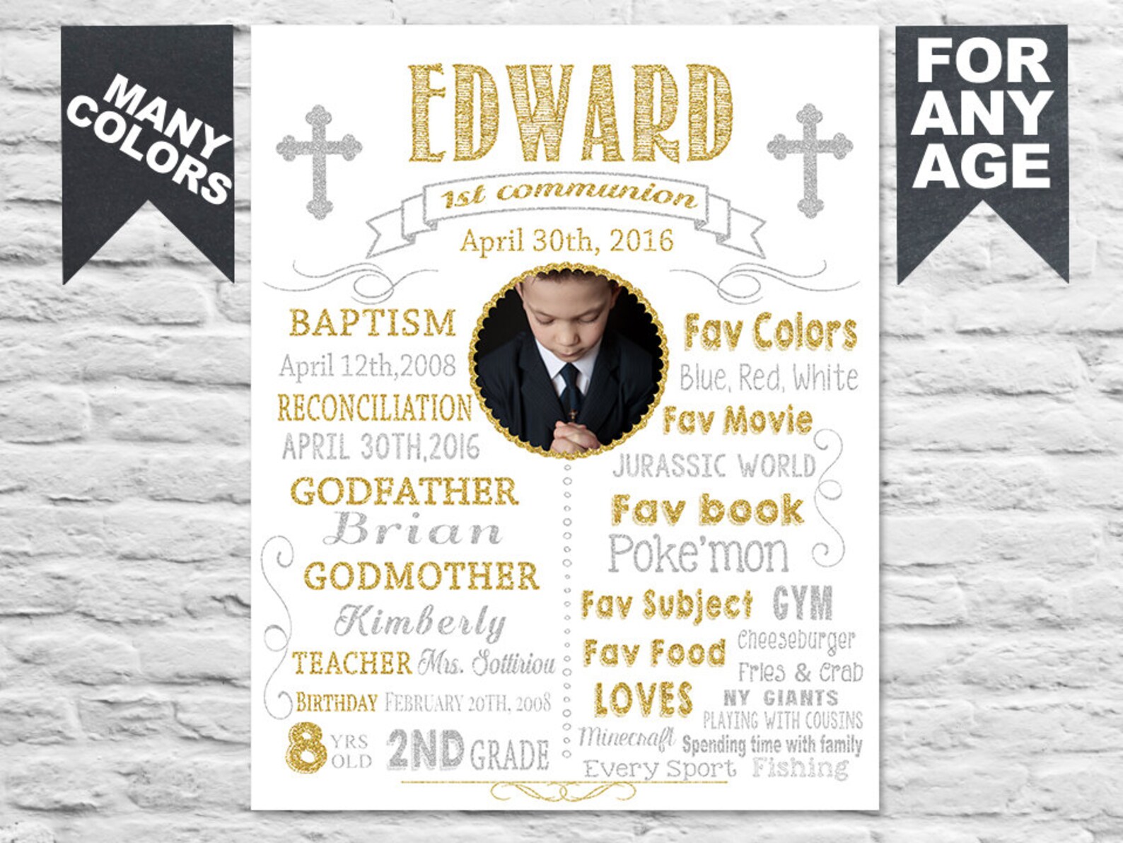 Boy or Girl 1st First Communion Poster / Holy Communion Sign Milestone ...