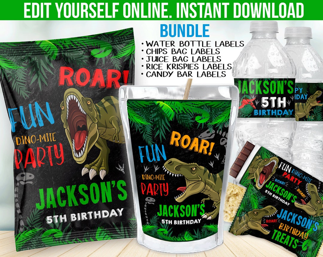 Editable Dinosaur Birthday Party Decorations - Dino Chip Bag Label ...