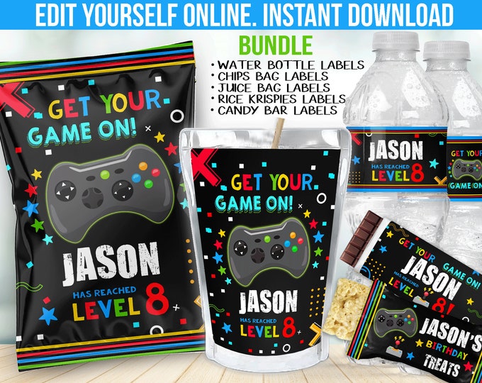 Video Game Party Decoration - Gamer Birthday Chip Bag Label Favor ...
