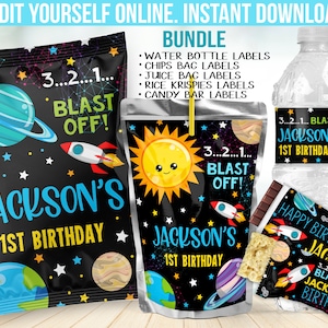 Space Birthday Party Decor - Galaxy Chip Bag Label Favors - Planets ...