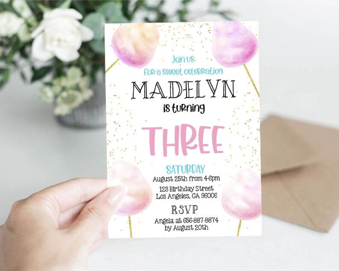 Editable Cotton Candy Birthday Party Invitation - Instant Download ...