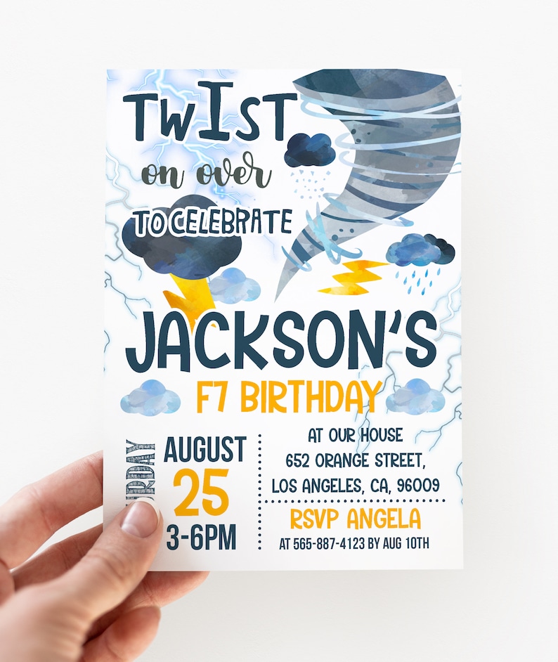 Editable Tornado Birthday Invitation - Storm Hurricane Fournado Party E ...